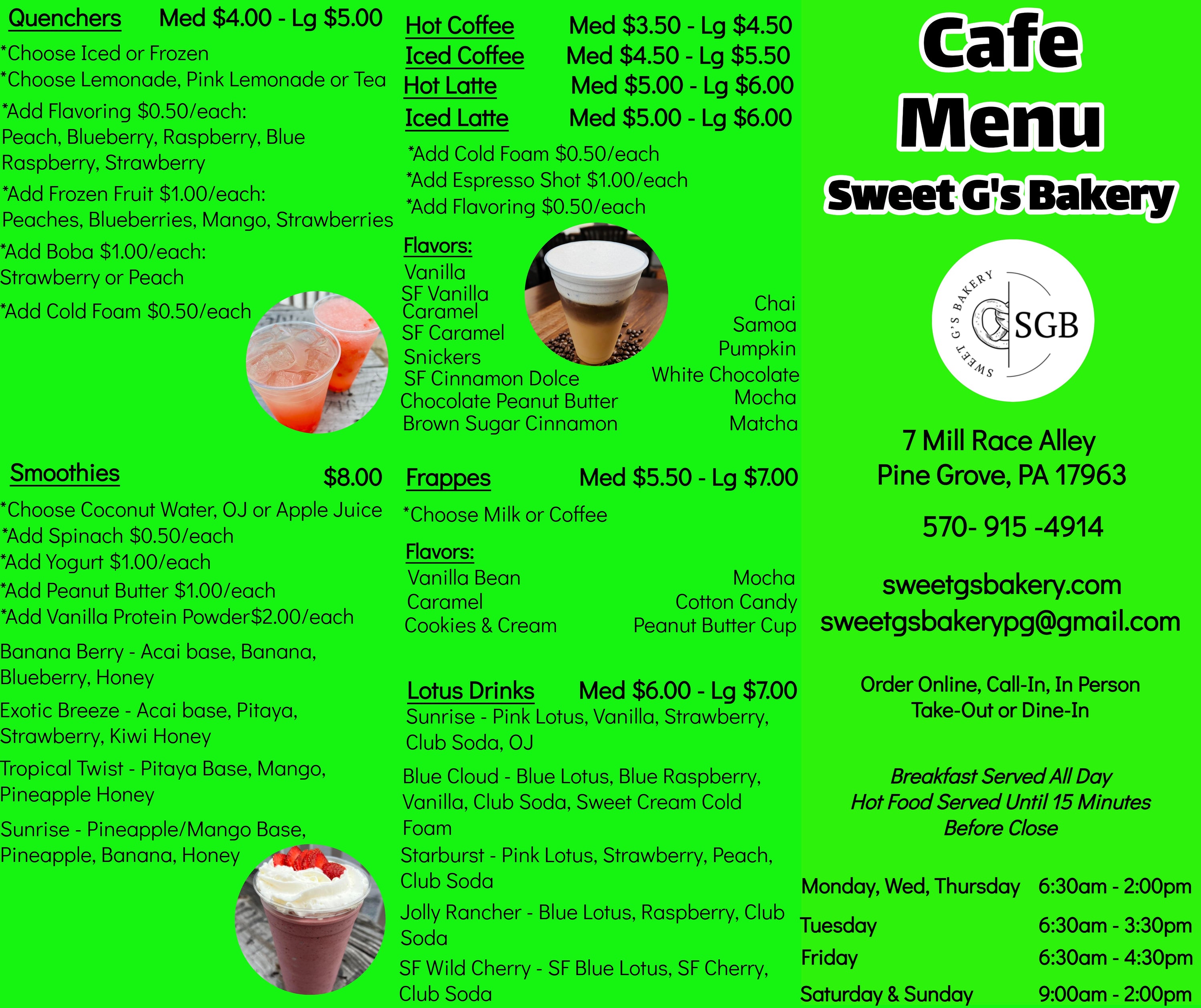 Menu – Sweet G's Bakery & Drinkin' Pretzels™