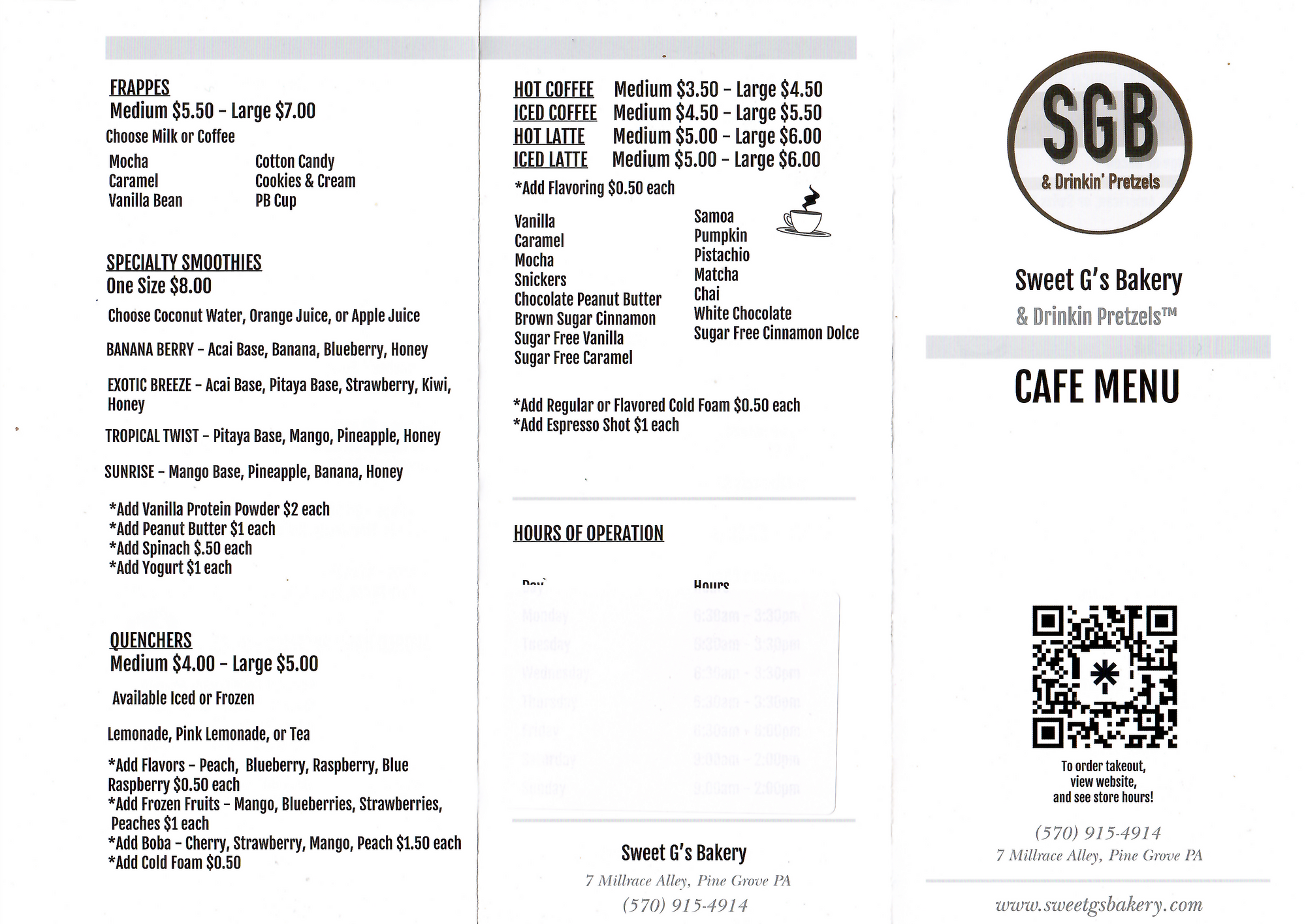 Menu – Sweet G's Bakery & Drinkin' Pretzels™